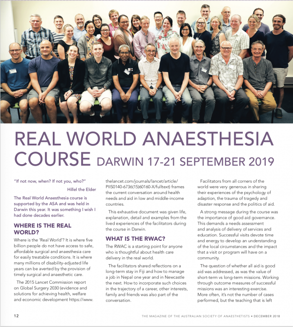 REAL WORLD ANAESTHESIA COURSE – Darwin 2018 | Doctor Vida